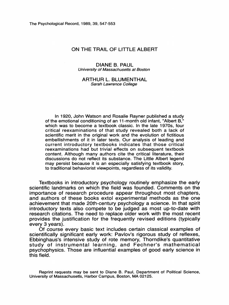 Little Albert | PDF | Behaviorism | Classical Conditioning