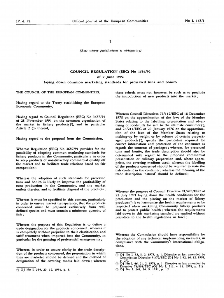 (EEC) No 1536_92-Laying Down Common Marketing Standards for Preserved ...