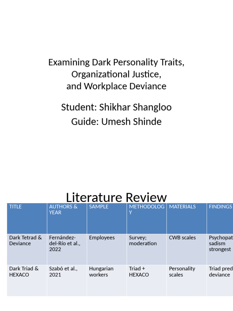 Dark Traits, Justice, and Workplace Deviance | PDF | Dark Triad ...