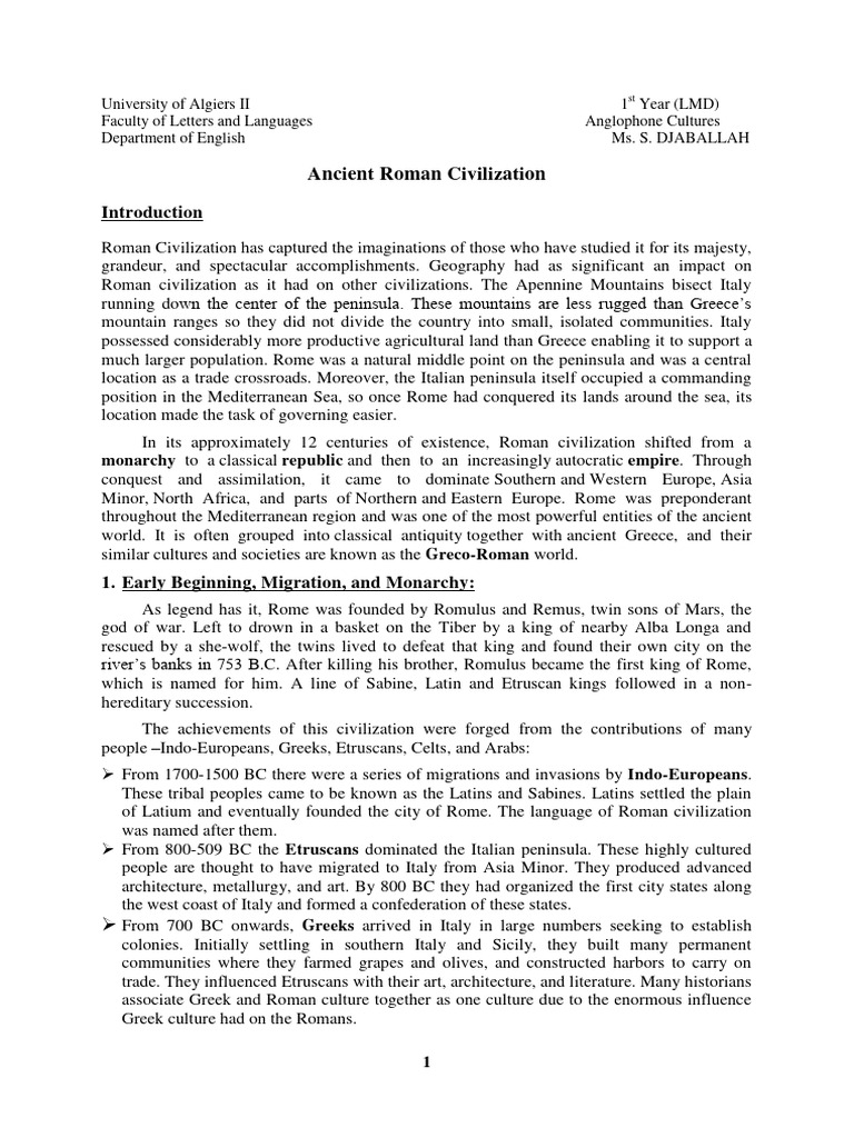 Overview of Ancient Roman Civilization | PDF | Augustus | Julius Caesar