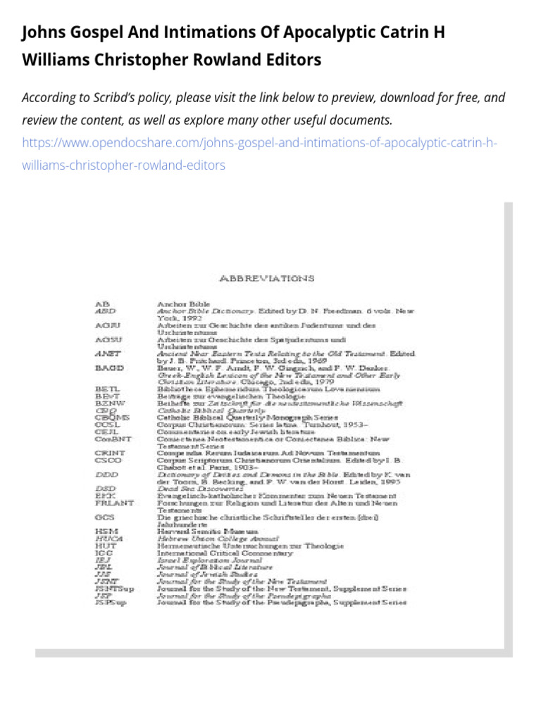 Johns Gospel And Intimations Of Apocalyptic Catrin H Williams ...