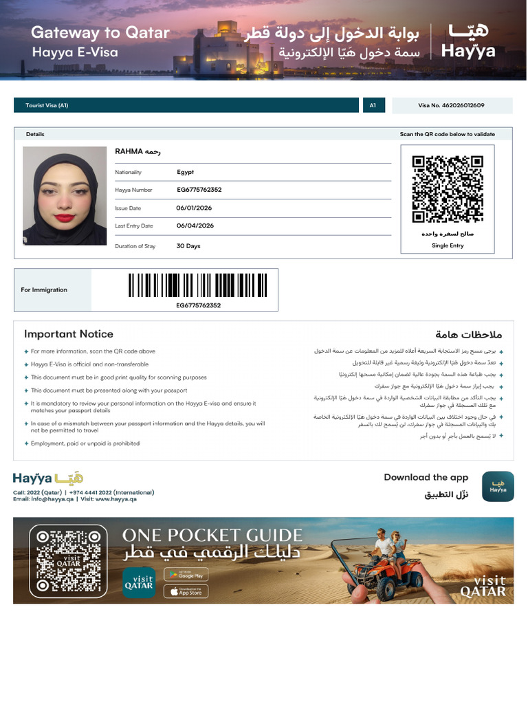 Egypt Tourist Visa Details and QR Code | PDF