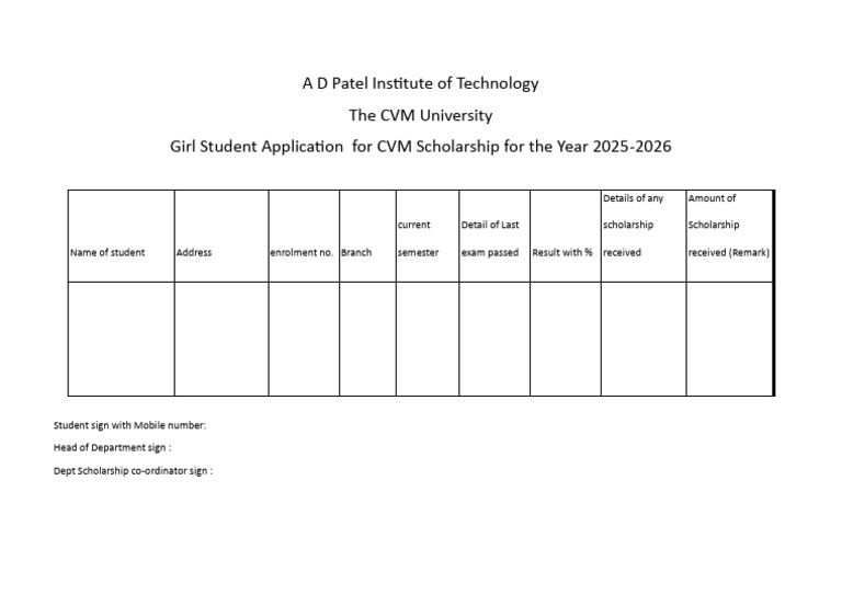 CVM Scholarship Application 2025-2026 | PDF