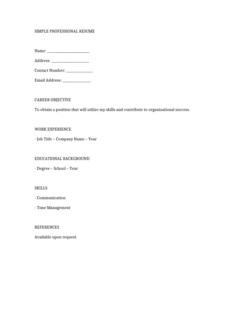 Simple Professional Resume Template | PDF