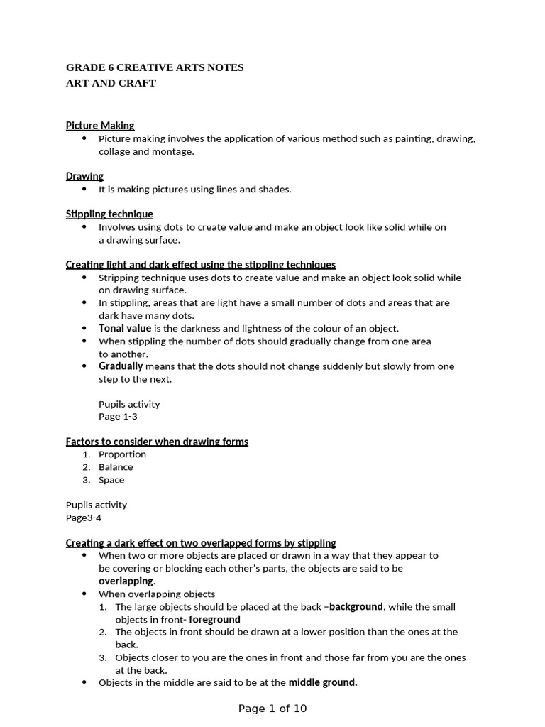g6 Arts Notes | PDF | Drawing | Yarn