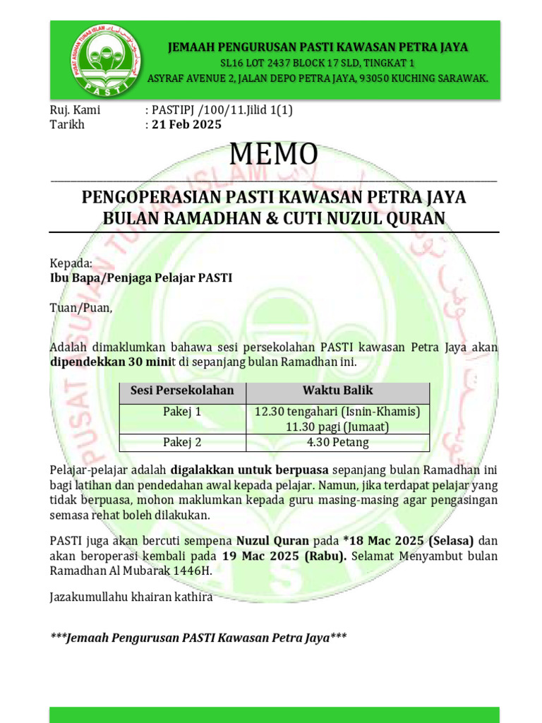 MEMO 1 Operasi Ramadhan | PDF