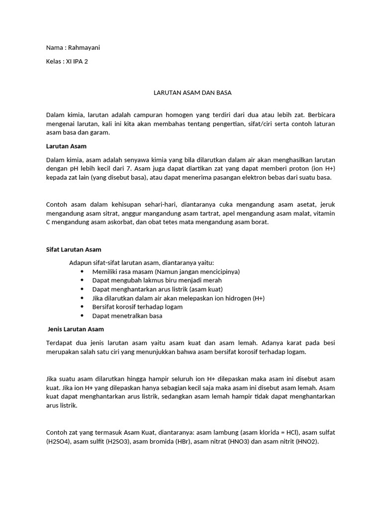 Rahmayani XI IPA 2 Portofolio Larutan Asam Basa | PDF