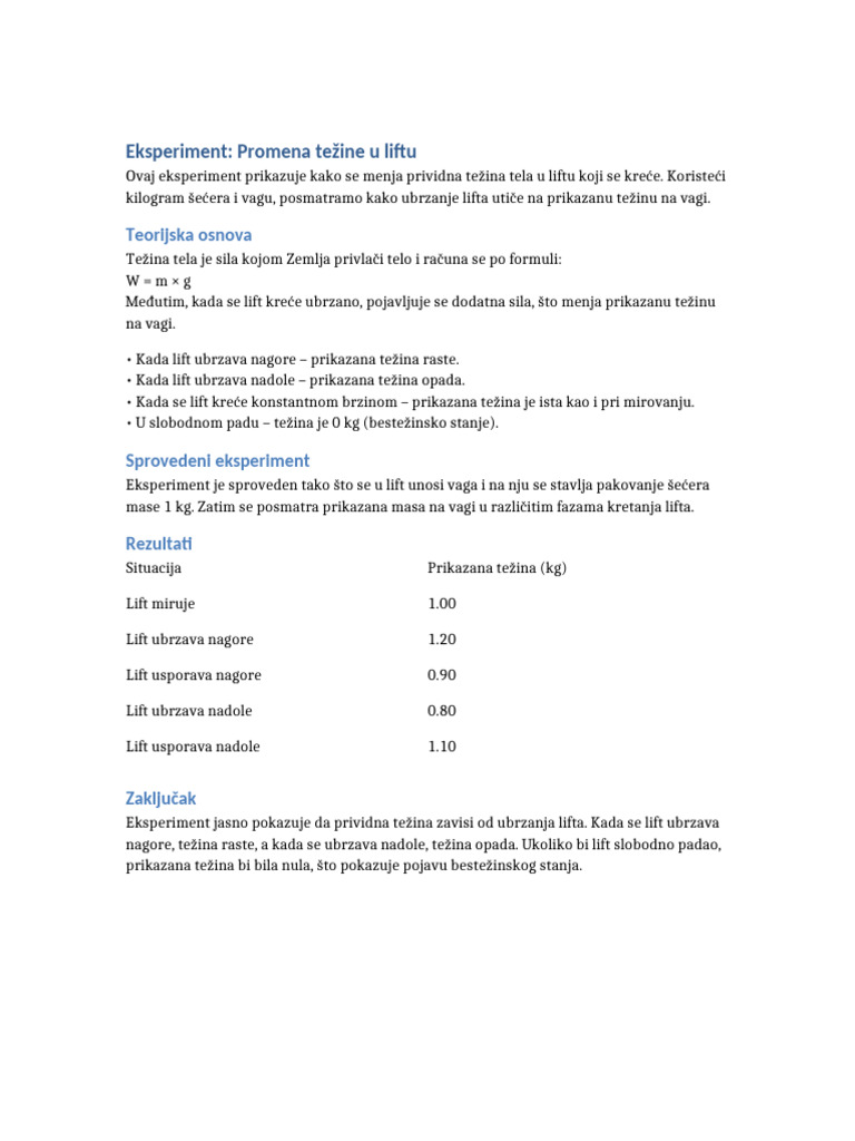 Promena Tezine u Liftu | PDF