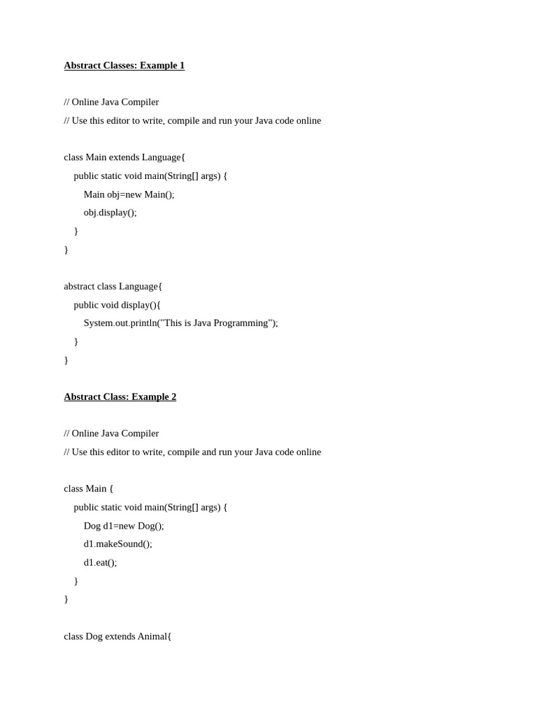 Java Abstract Classes - Examples | PDF