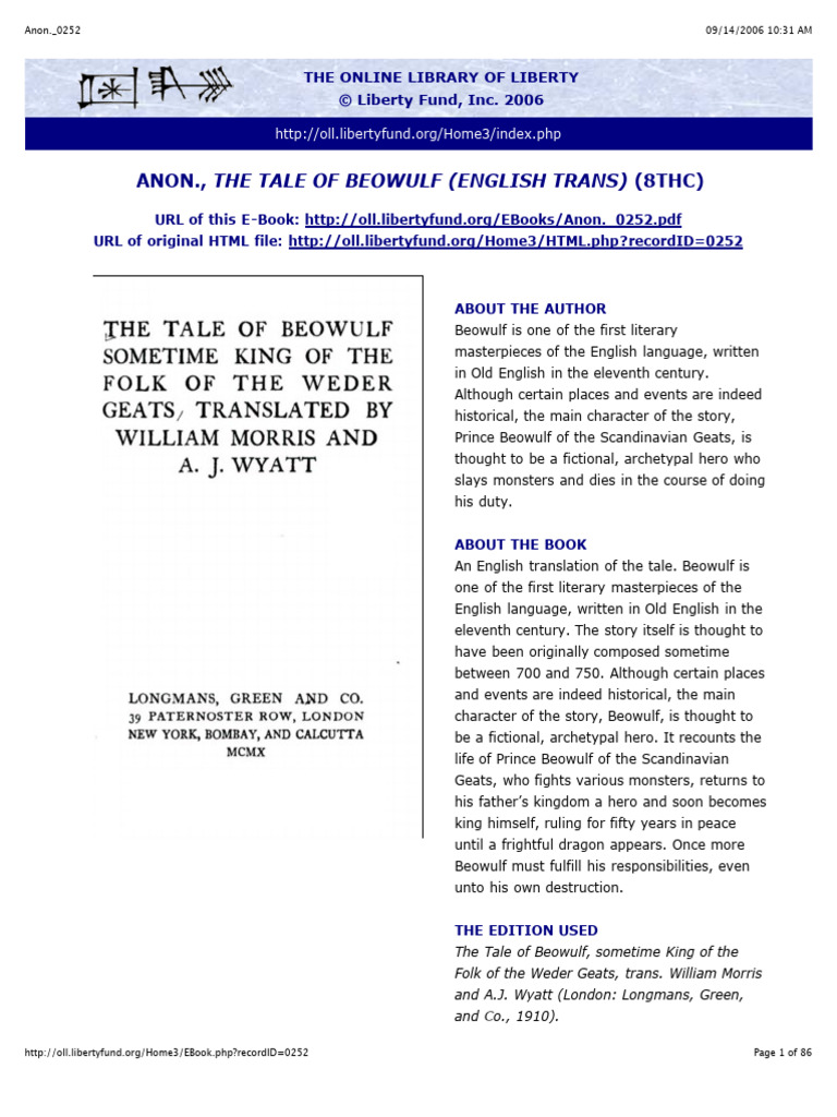 Beowulf 0252b | PDF | Beowulf | Germanic Heroic Legends