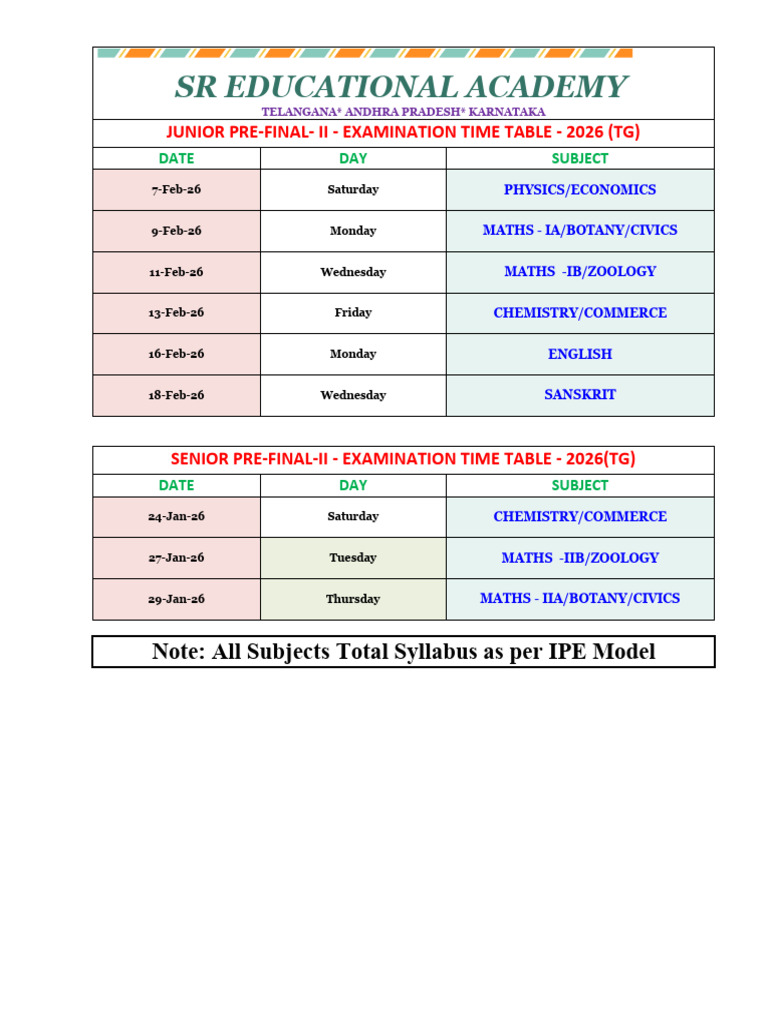 2026 Junior & Senior Exam Timetable | PDF