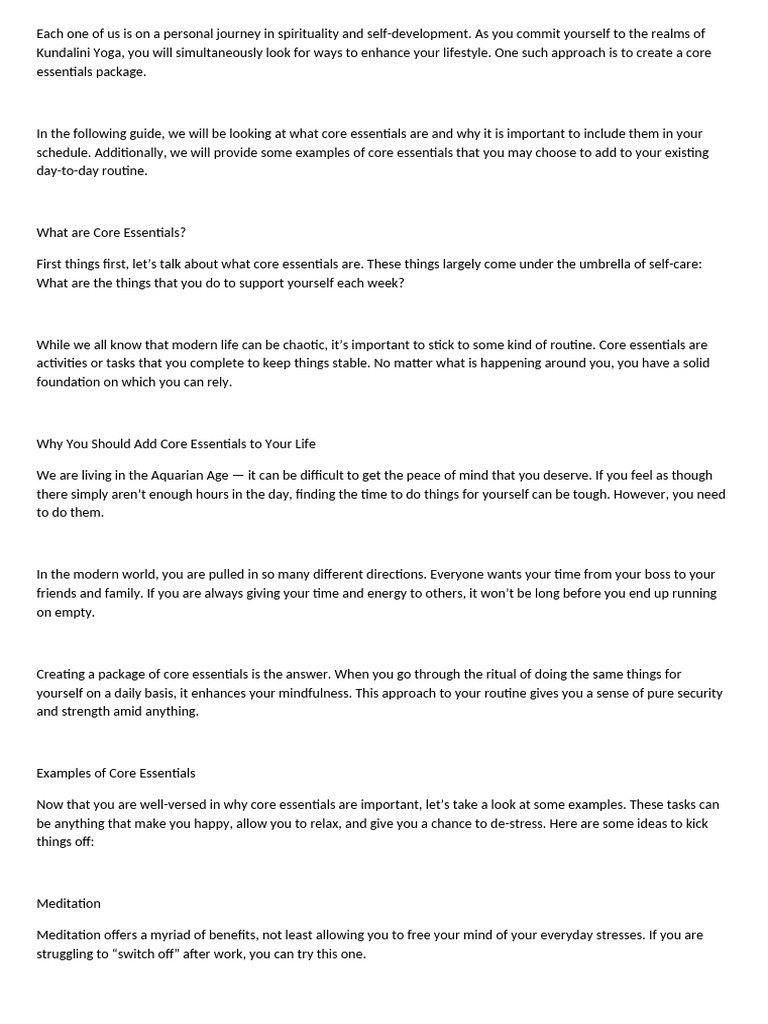 How to Develop a Core Essentials Package for Your Life | PDF ...