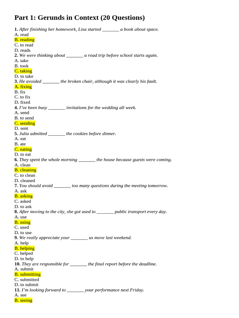Grammar - Gerund - Simple Practice | PDF