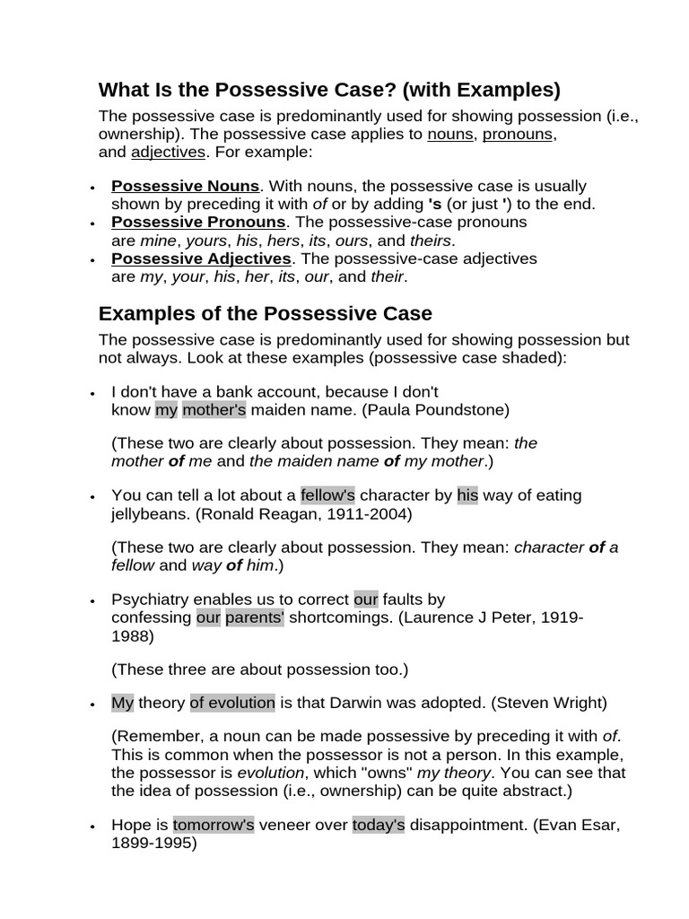 Understanding the Possessive Case | PDF | Noun | Pronoun