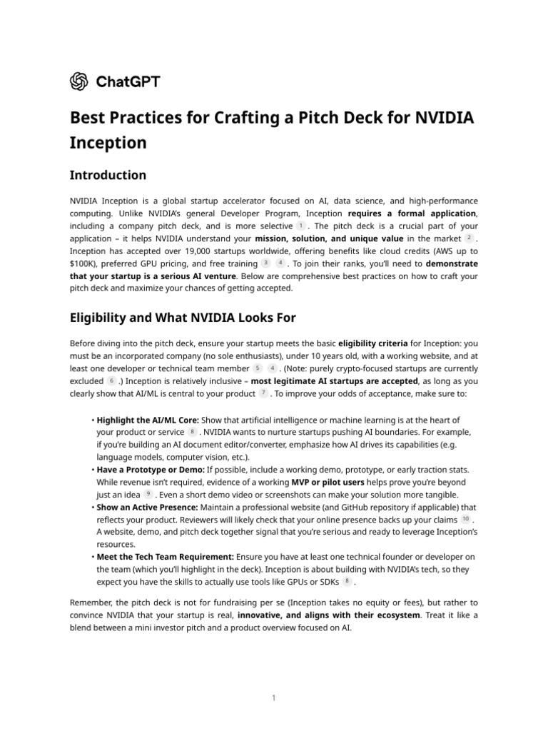 NVIDIA Inception Pitch Deck Guide | PDF | Artificial Intelligence ...