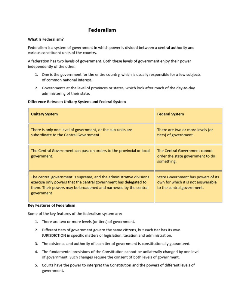 Federalism notes | PDF | Governance | Government