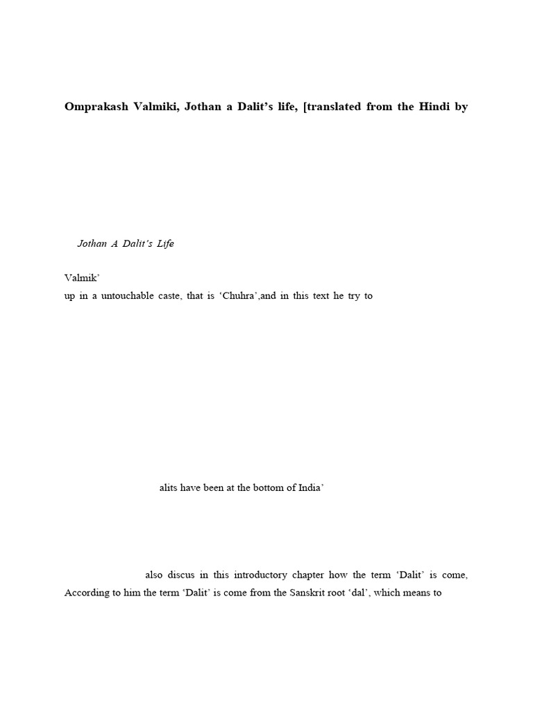 Jothan a Dalit Life | PDF | Dalit