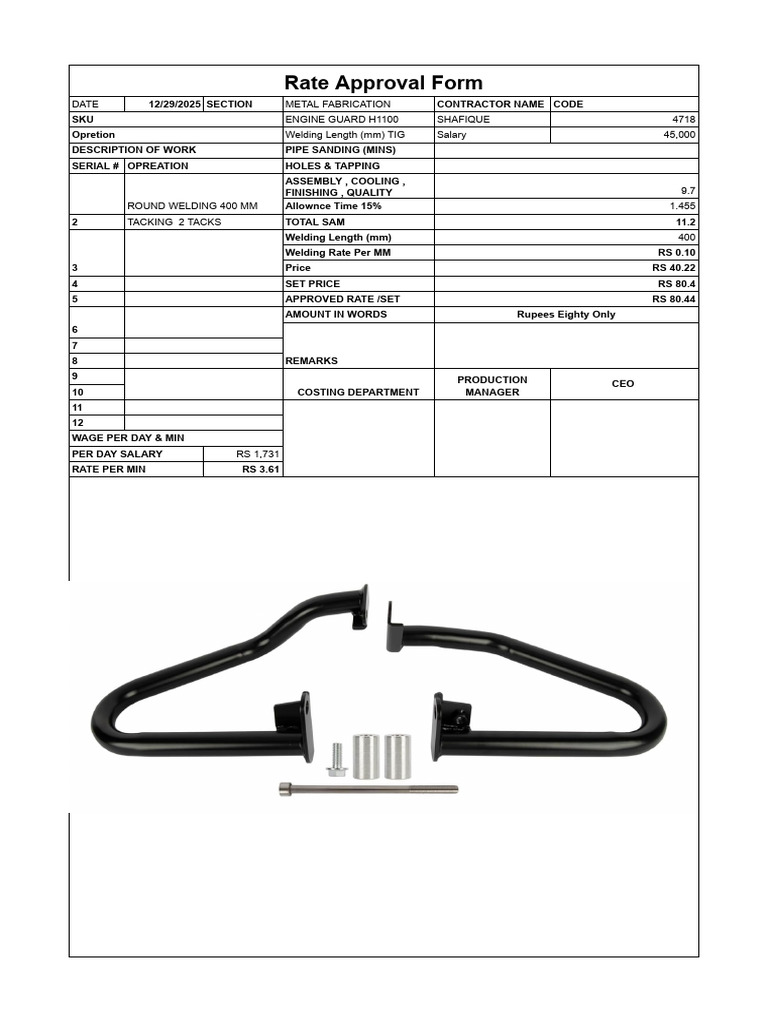 Metal Fabrication Rate Approval Form | PDF