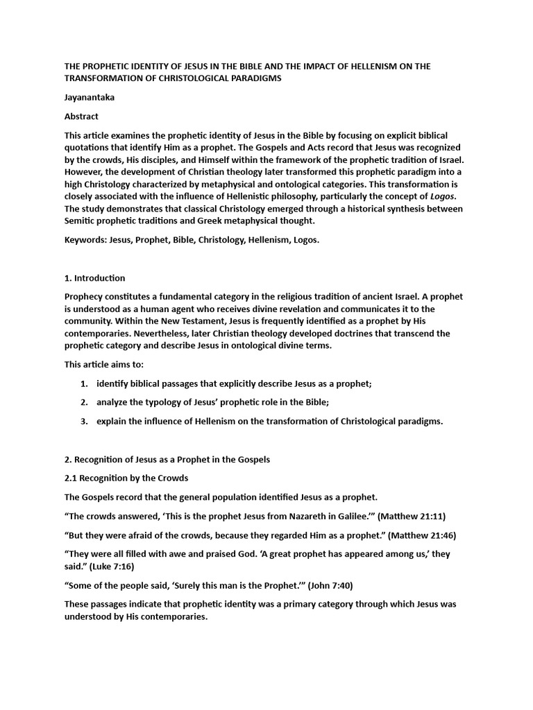 Jesus' Prophetic Identity and Hellenism | PDF | Christology | Divinity