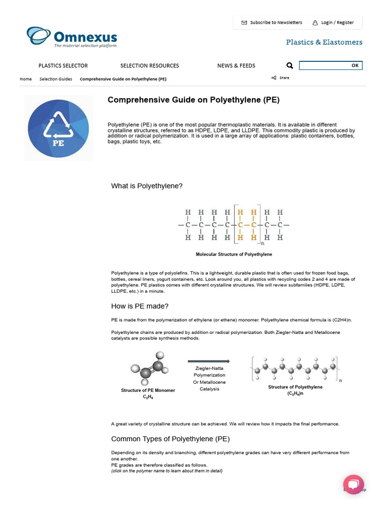 Polyethylene (PE) - Properties, Uses & Application | PDF | Polyethylene ...