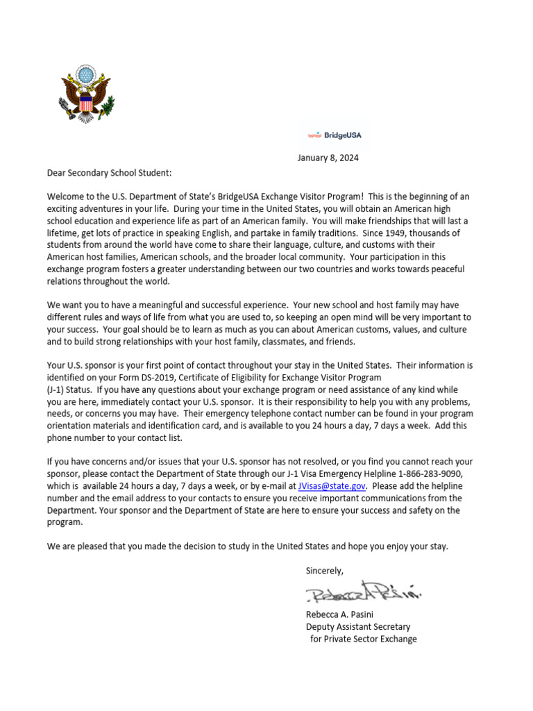 welcome letter US | PDF | United States Department Of State