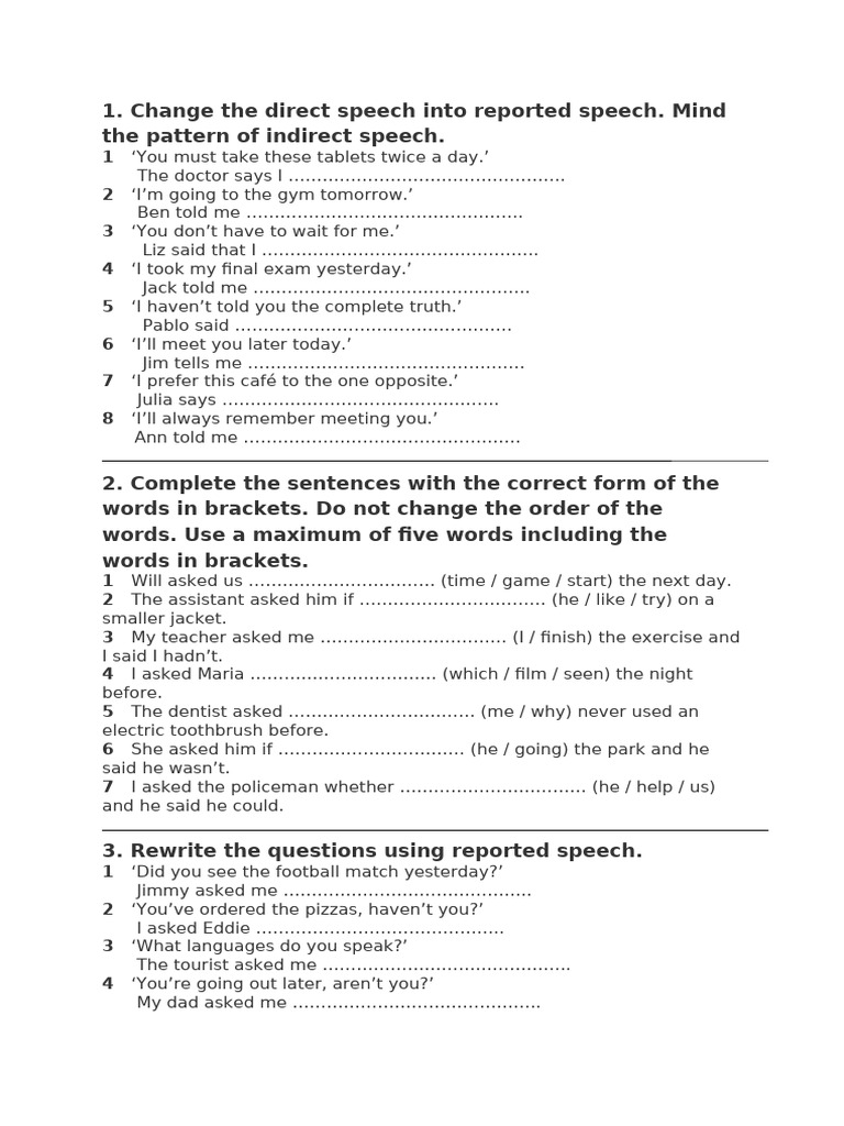 Reported Speech Practice Exercises | PDF