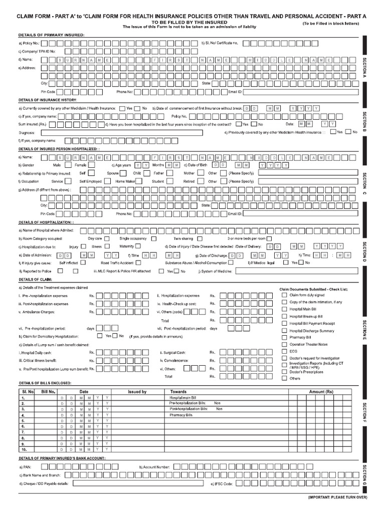 Claim Form Part A | PDF
