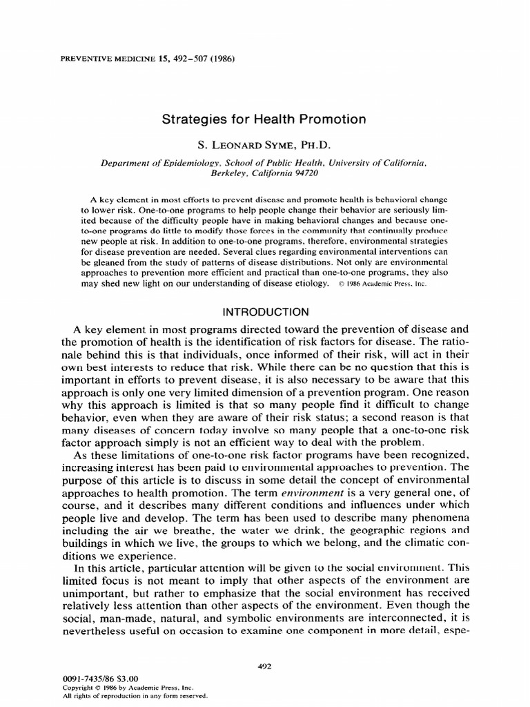 Strategies for Health Promotion | PDF | Coronary Artery Disease | Smoking