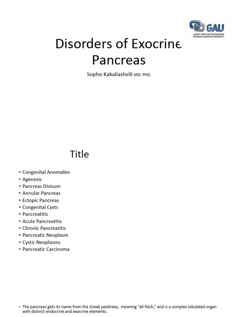 Disorders of Exocrine Pancreas.pptx | PDF | Pancreas | Pancreatic Cancer