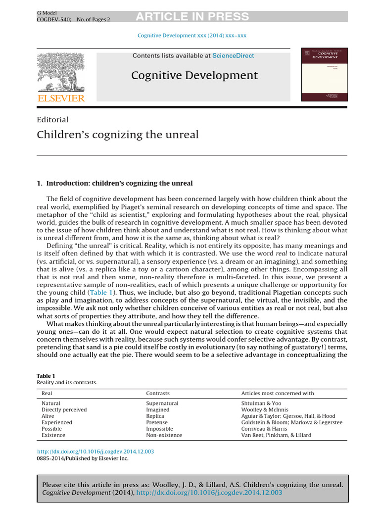 EditorialChildren’s cognizing the unreal1. | PDF | Cognitive ...
