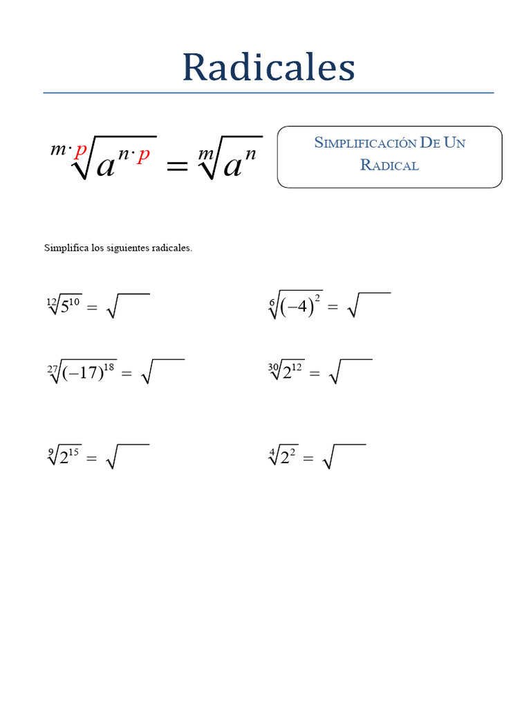 Simplificación de Radicales Matemáticos | PDF
