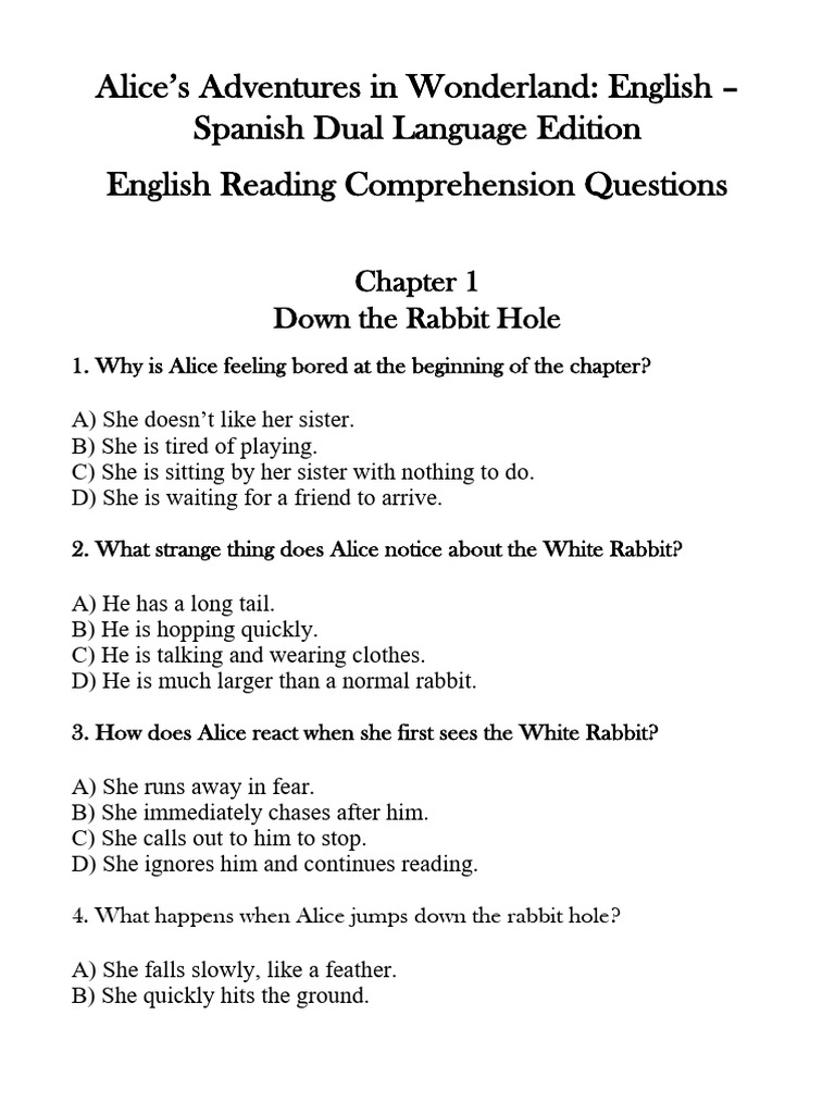 Alice's Adventures: Bilingual Quiz Guide | PDF | Alice's Adventures In ...