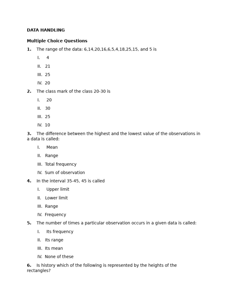 Data Handling MCQs and Answers | PDF