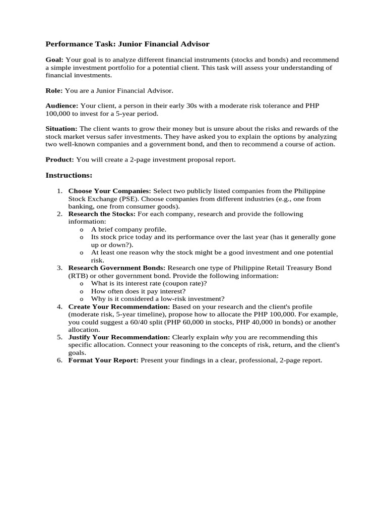 Performance Task in Business Finance | PDF