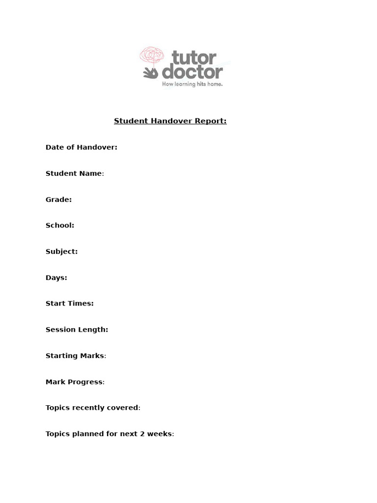 Student Handover Report Blank | PDF