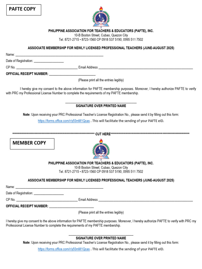 File a Pafte Registration and Authorization Form for New Lpt June to ...