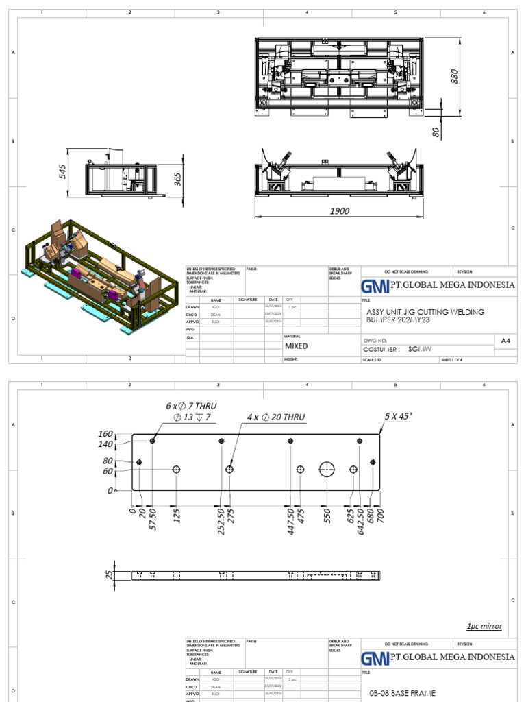 Drawing Assy Unit Jig Cutting & Welding 202my23 | PDF | Mechanical ...
