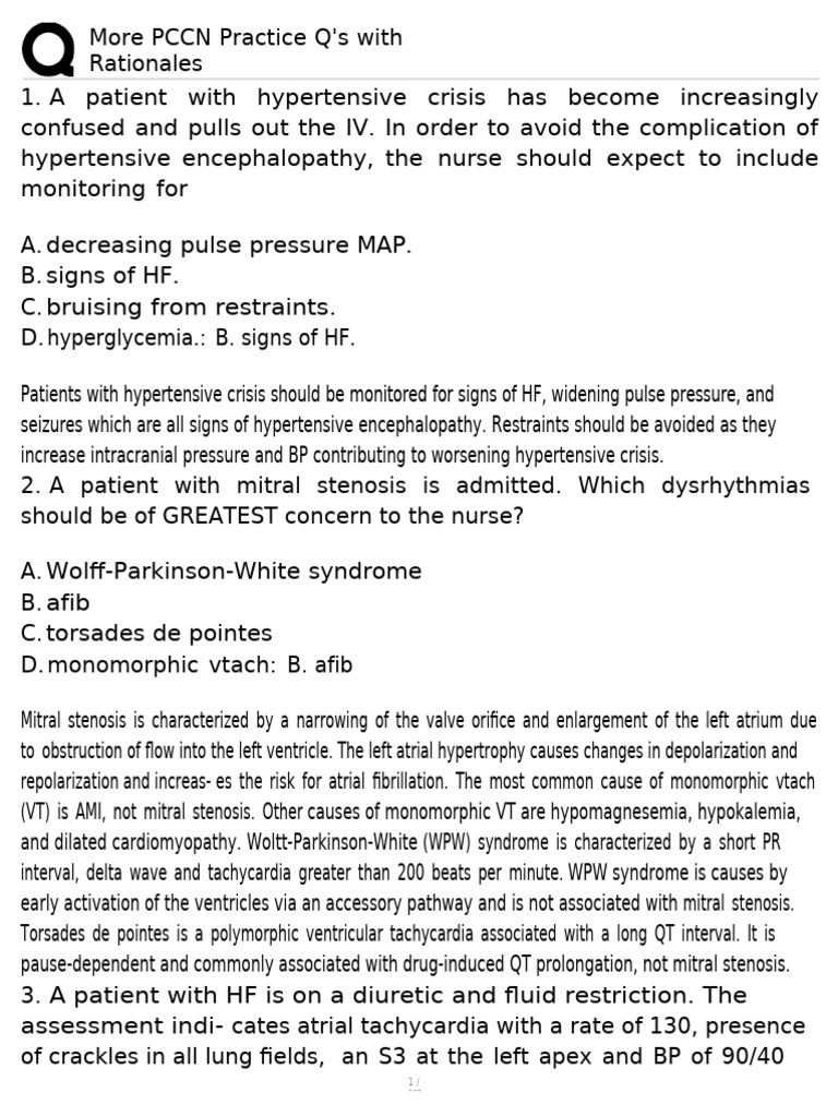 PCCN Practice Q's with Rationales | PDF | Myocardial Infarction | Heart