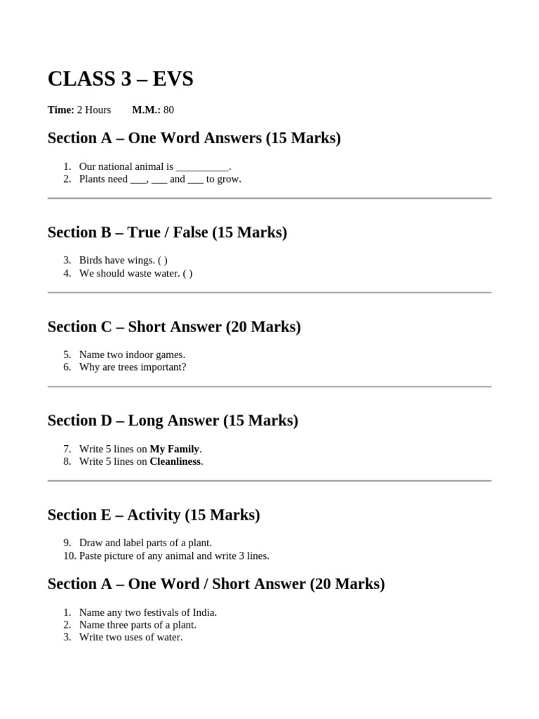 Class 3 Evs Test | PDF