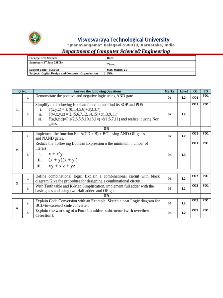 3rd sem IA paper | PDF | Logic Gate | Boolean Algebra