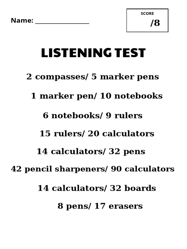 Listening Test Score Sheet | PDF