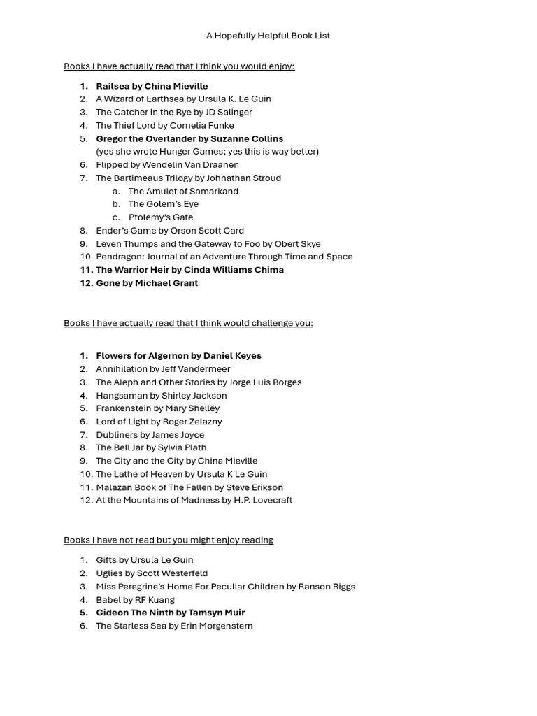 Must-Read Book Recommendations List | PDF
