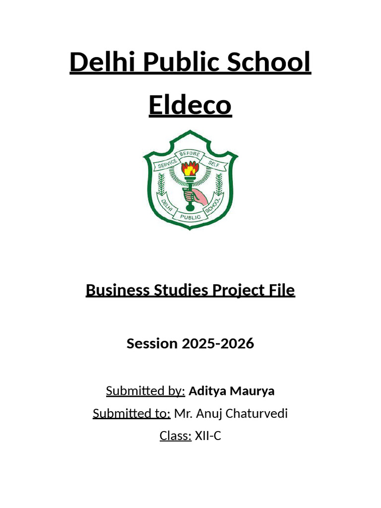 Delhi Public School Eldeco: Business Studies Project File | PDF