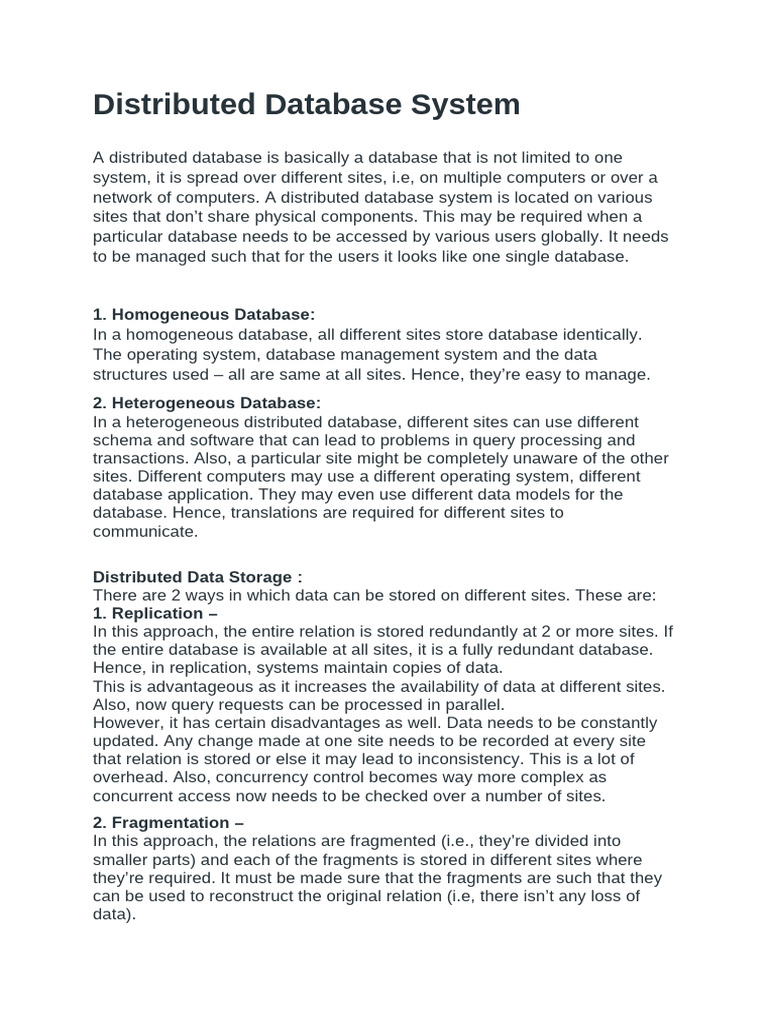 Distributed Database System | PDF | Databases | Replication (Computing)