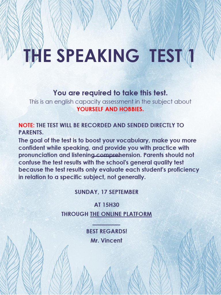 English Speaking Test on Hobbies | PDF