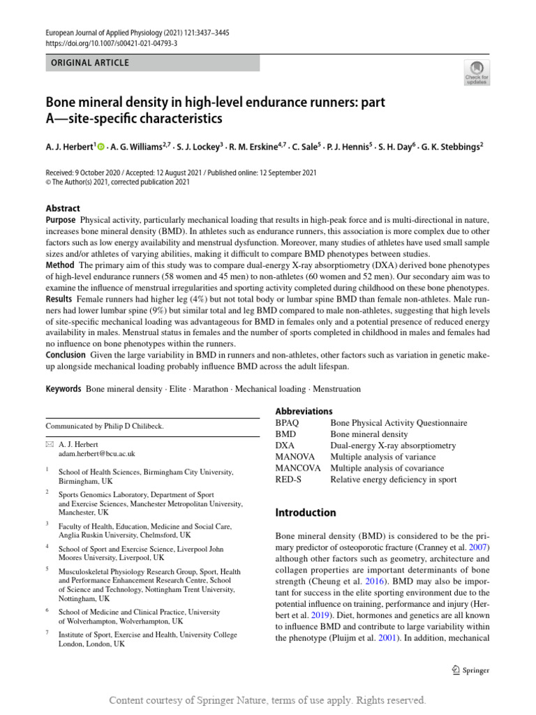 Bone Mineral Density in High-level Endurance Runne | PDF | Bone | Running