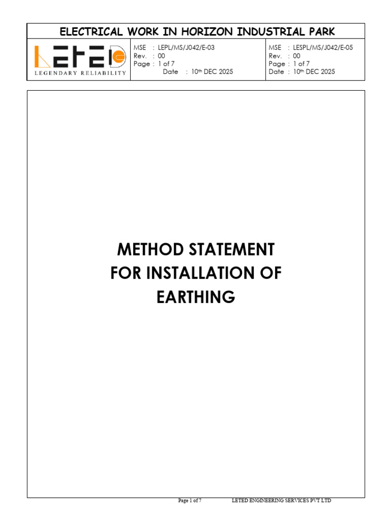 Earthing Installation Method Statement | PDF | Personal Protective ...