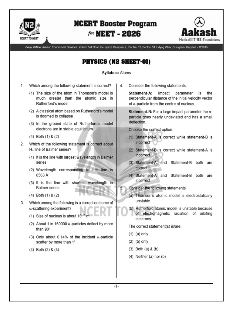 N2 Physics Syllabus: Atomic Models | PDF | Spectral Line | Electron