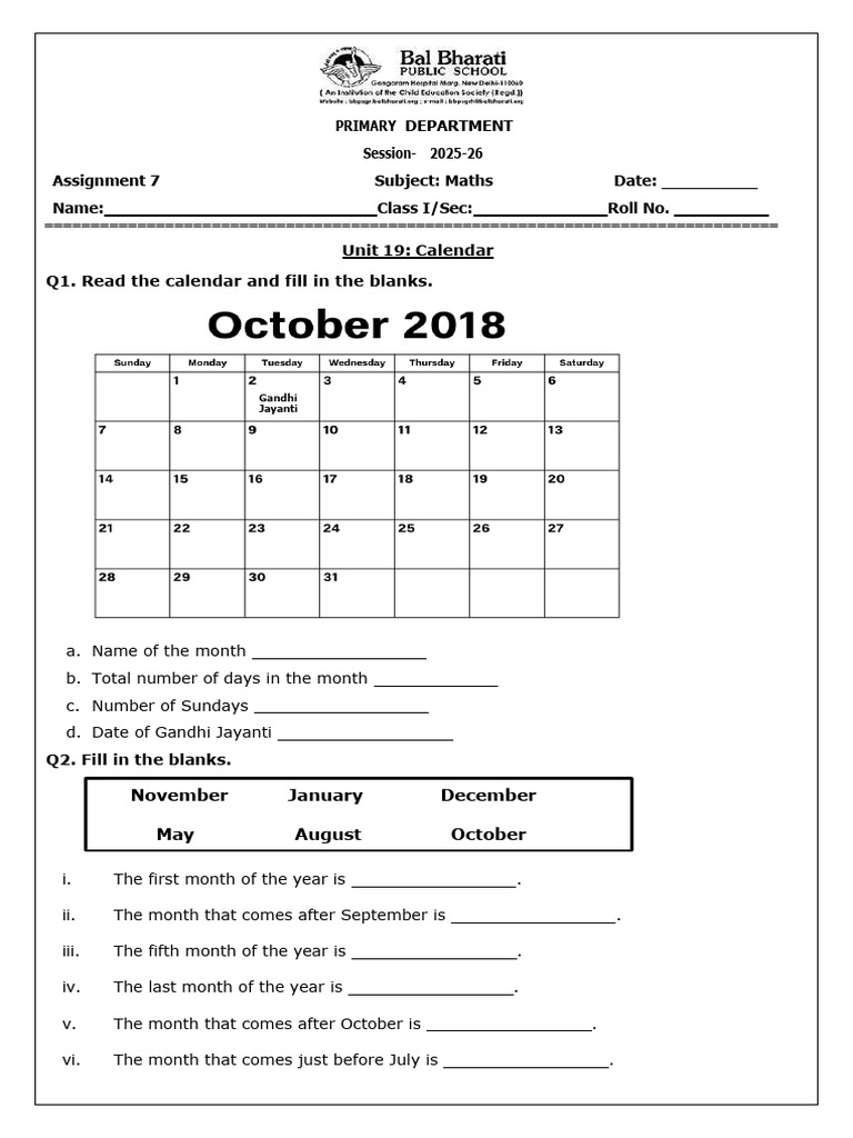 Maths Assignment 7 Class I | PDF