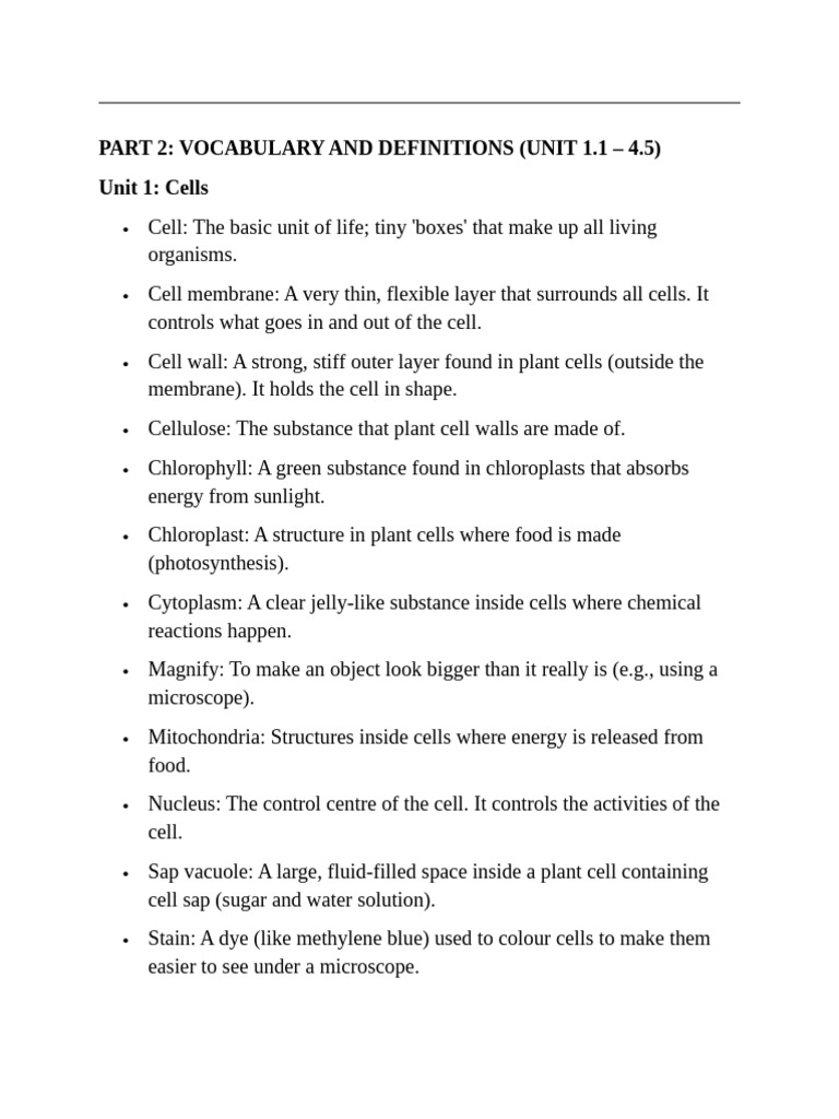 Science 6B Vocabulary | PDF | Cell (Biology) | Force